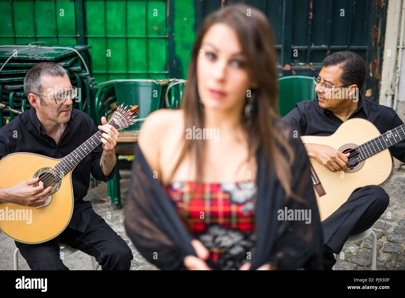 Fado band performing traditional portuguese music on the square of ...