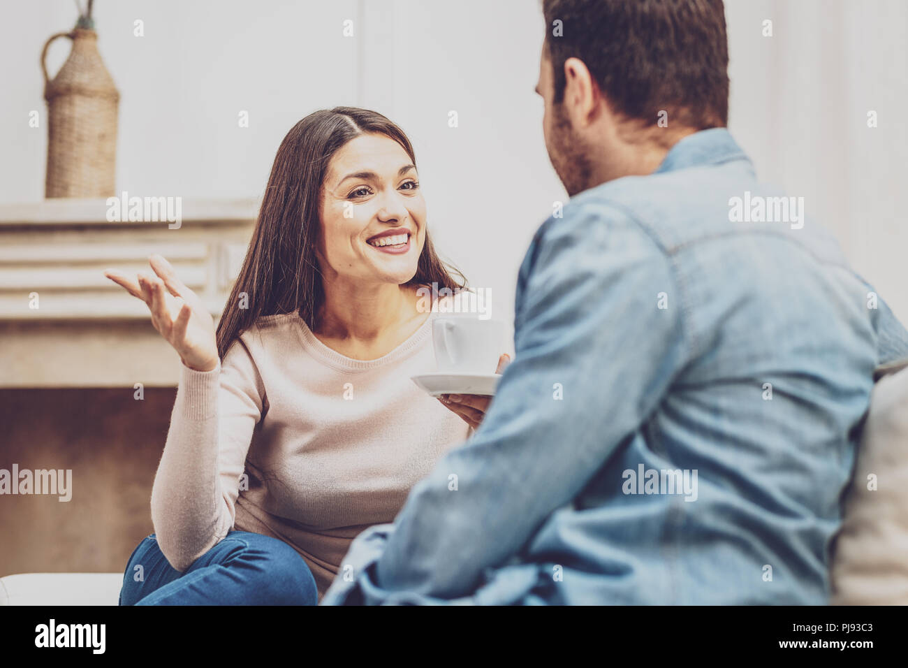 Positive happy woman talking to her boyfriend Stock Photo - Alamy