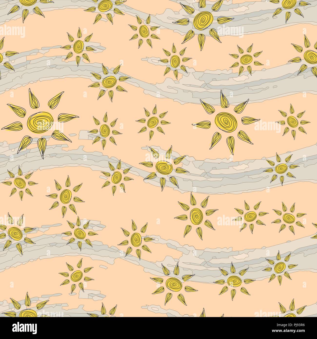 Sun seamless pattern background. flat vector illustration. Sun with ray ...