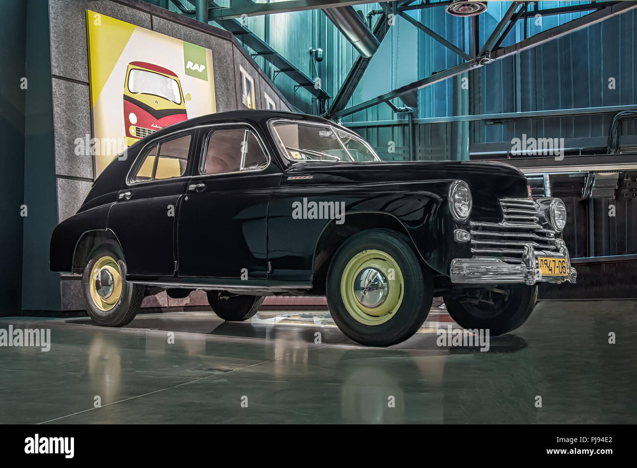 RIGA, LATVIA-APRIL 18, 2018: Soviet car 1951 GAZ M20 "Pobeda" in the ...