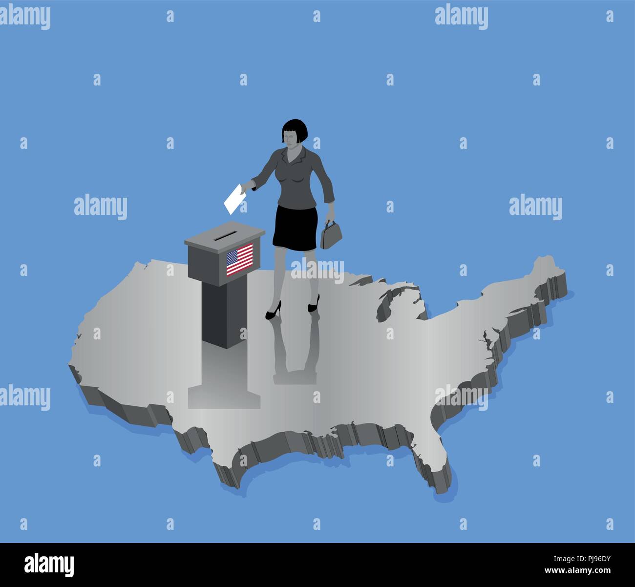 USA citizen voting for American election over an 3D Map of US. All the ...