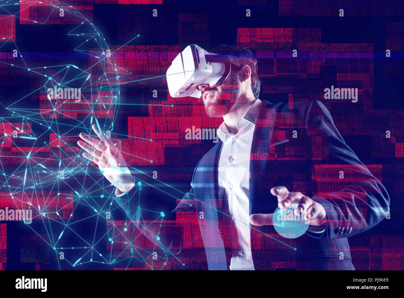 Calm web developer using virtual reality while working with holograms Stock Photo - Alamy