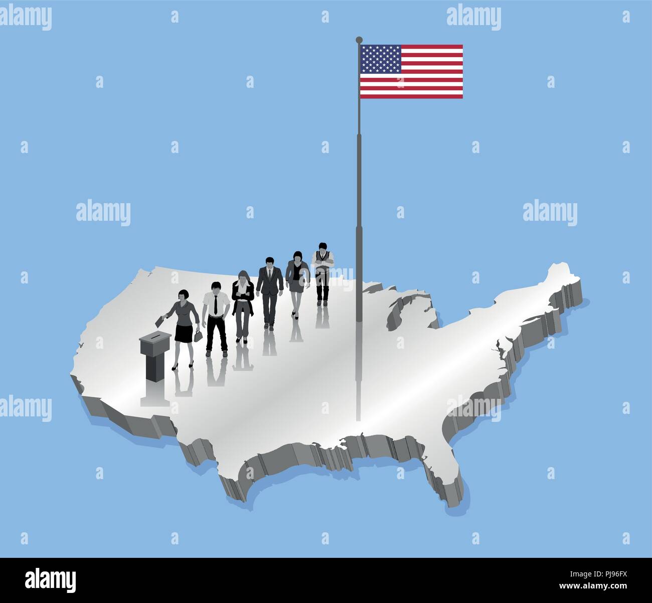 American citizens voting for USA election over an 3D US map with ...