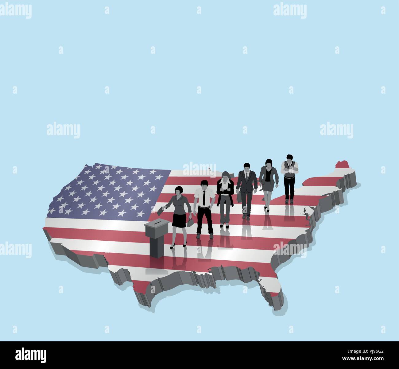 American election over an 3D map with USA citizens and US flag. All the ...