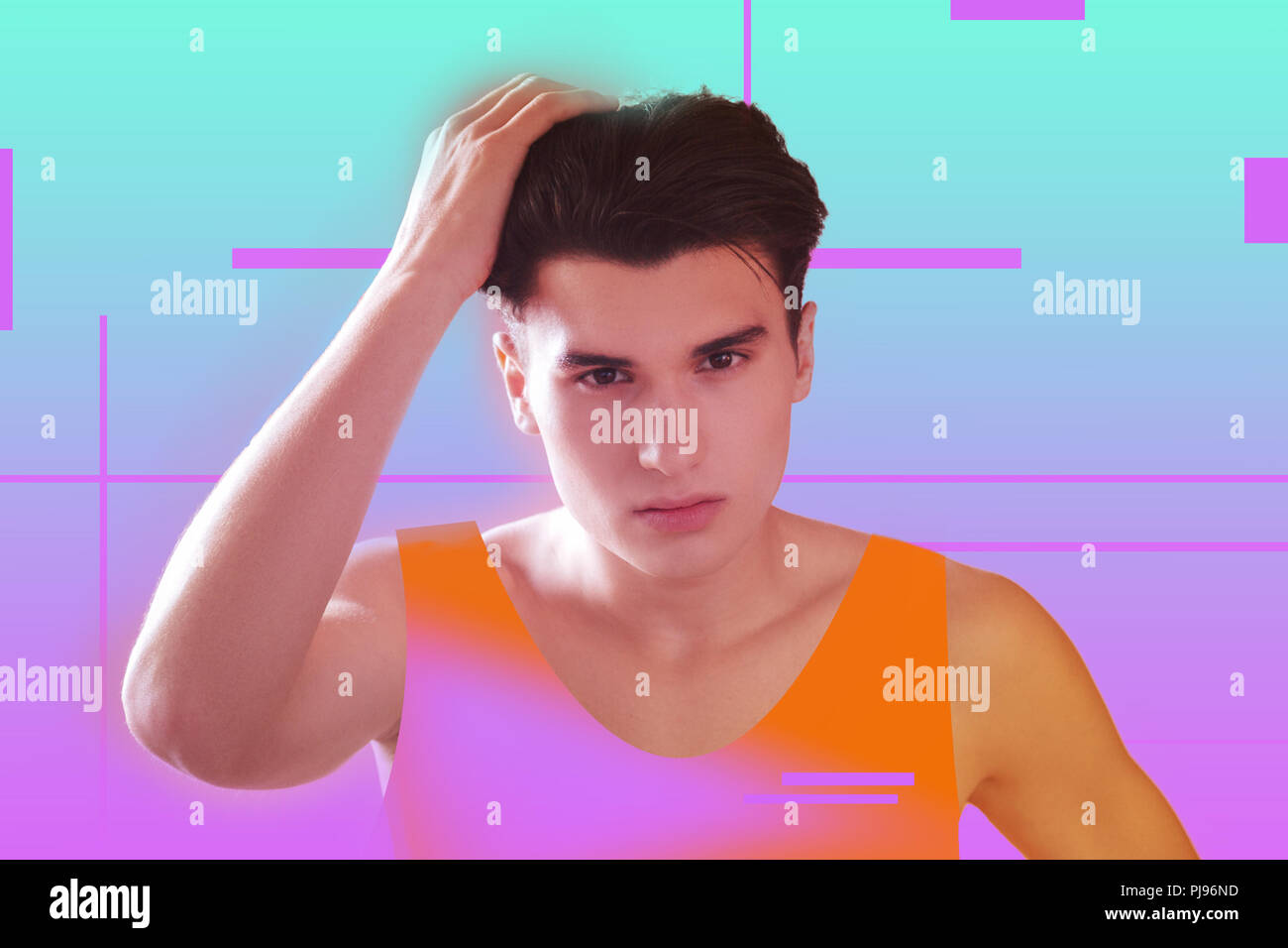 Student touching his head while remembering important information Stock ...