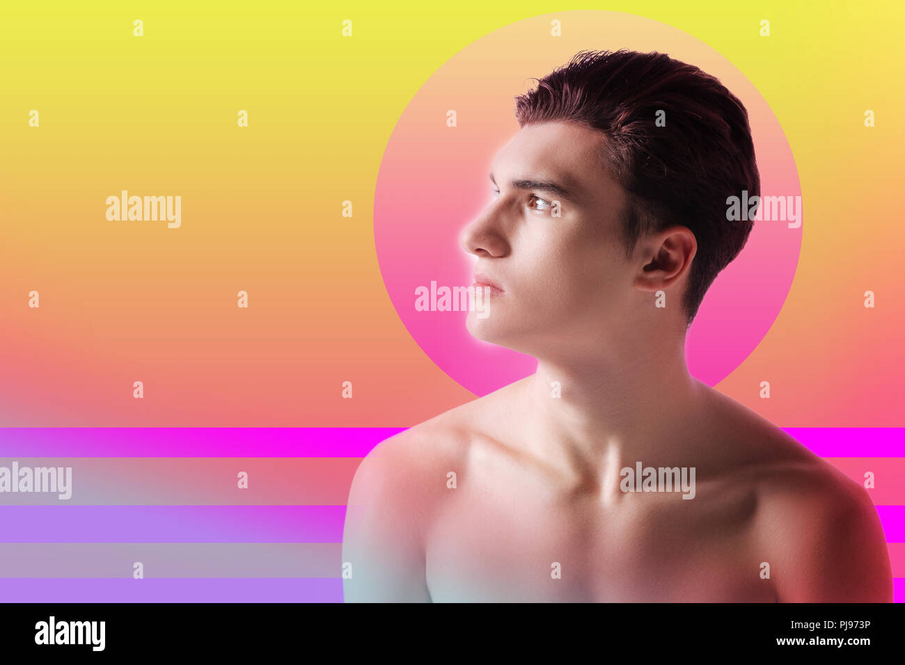 Pleasant good looking man standing half face Stock Photo - Alamy