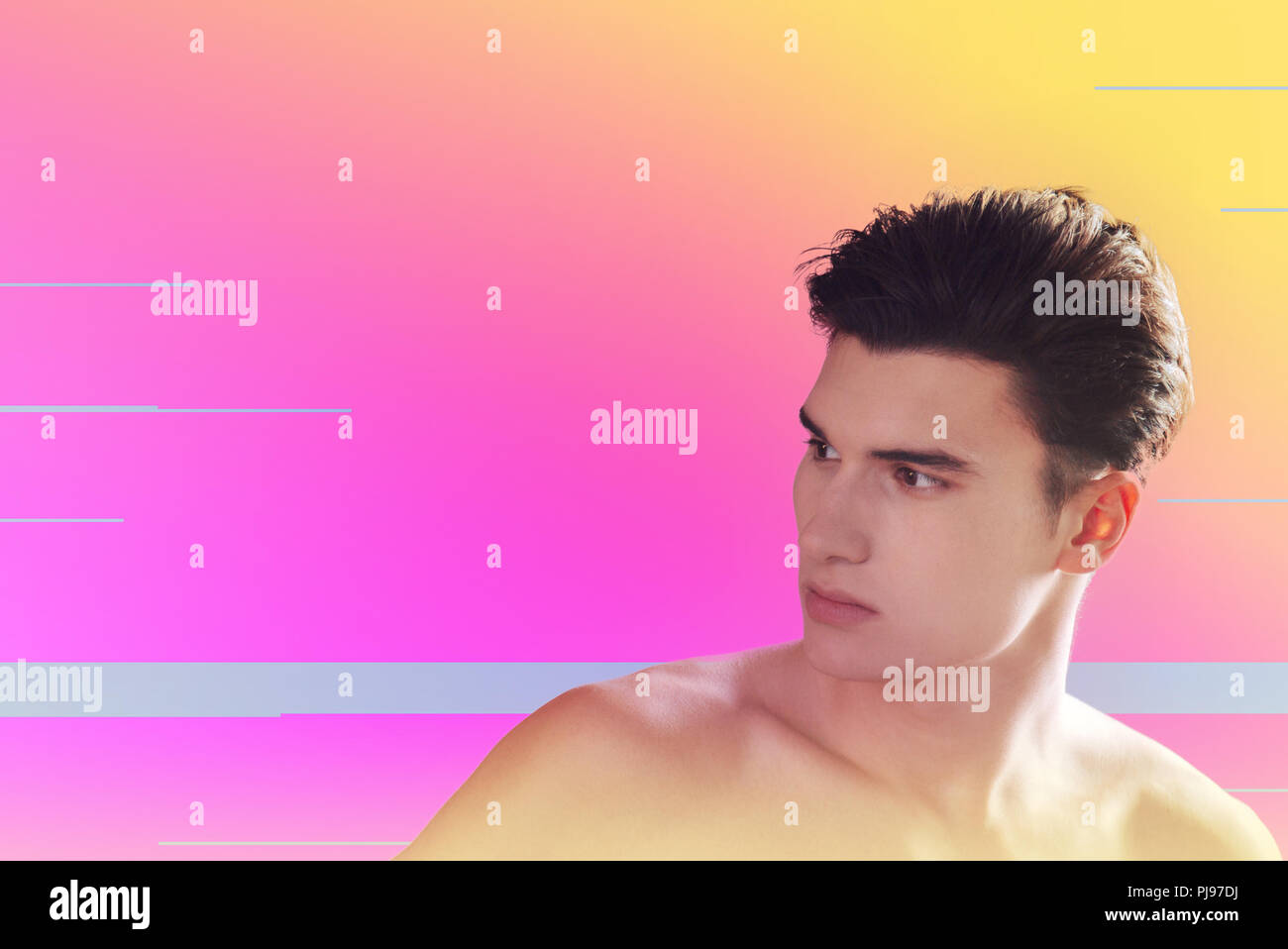 Good looking athletic nice man turning his head Stock Photo - Alamy