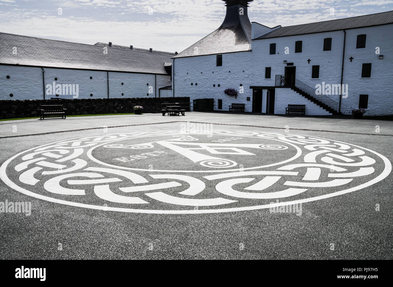 Ardbeg Whisky logo in courtyard at distillery, Islay, Scotland Stock ...