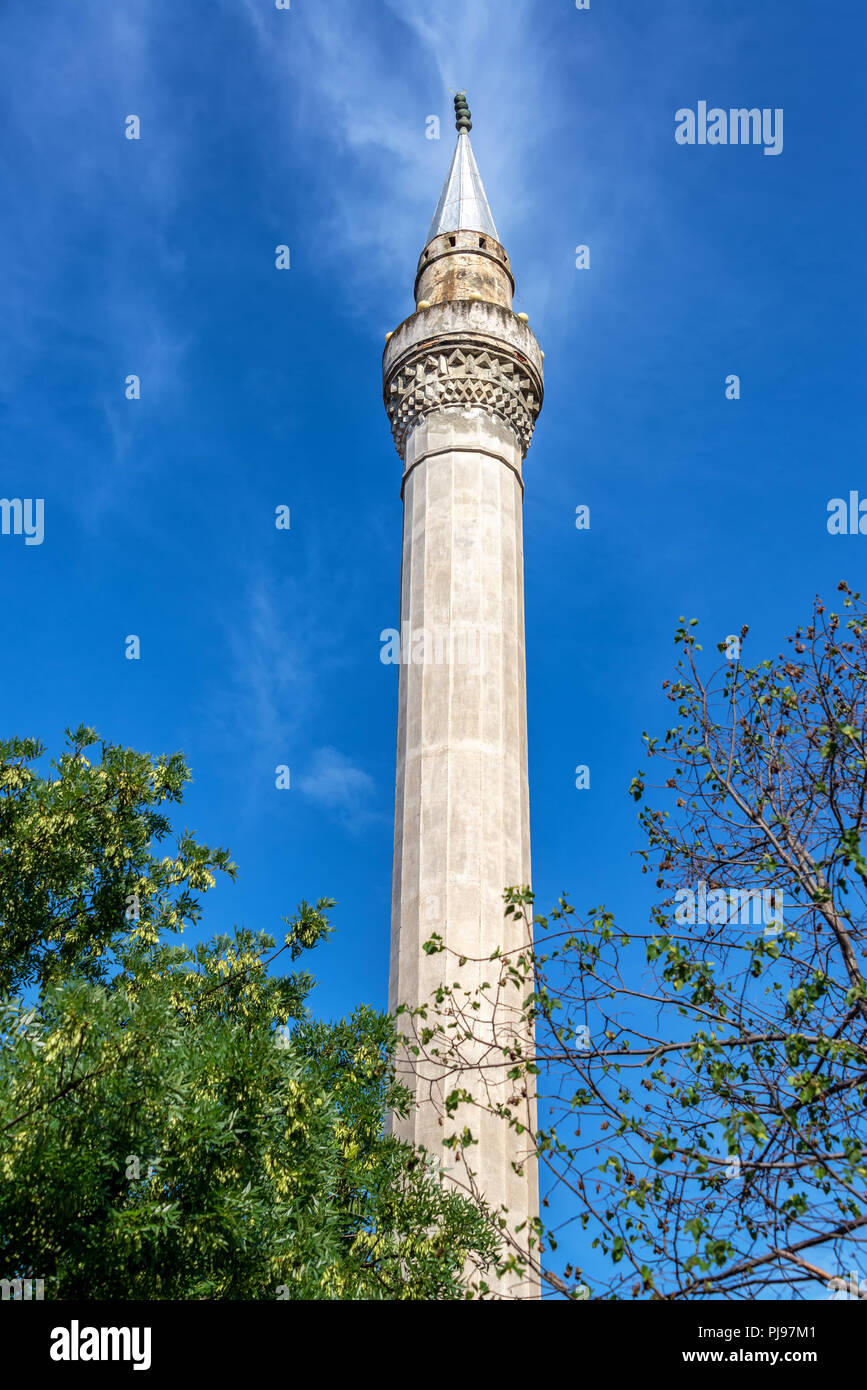 Vertical view of the minaret of the Lead Mosque in Berat, Albania Stock ...