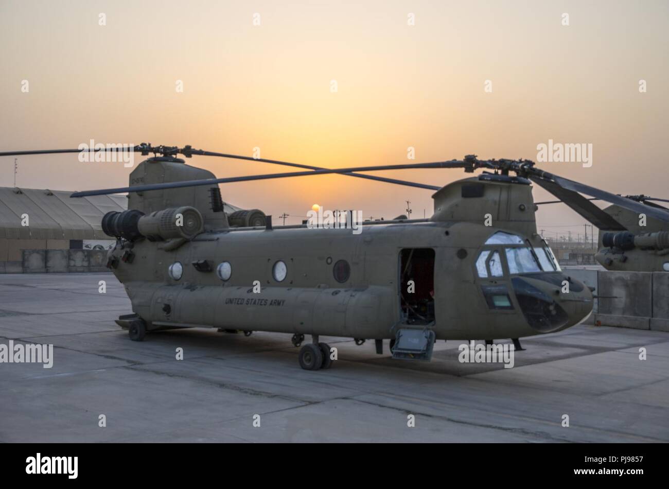 A U.S. Army CH-47 Chinook, with Task Force Liberty, is staged for ...