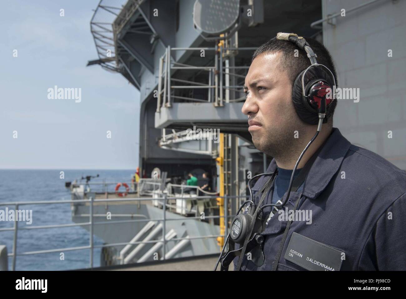 ATLANTIC OCEAN (July 7, 2018) Seaman Adrian Balderrama stands aft ...