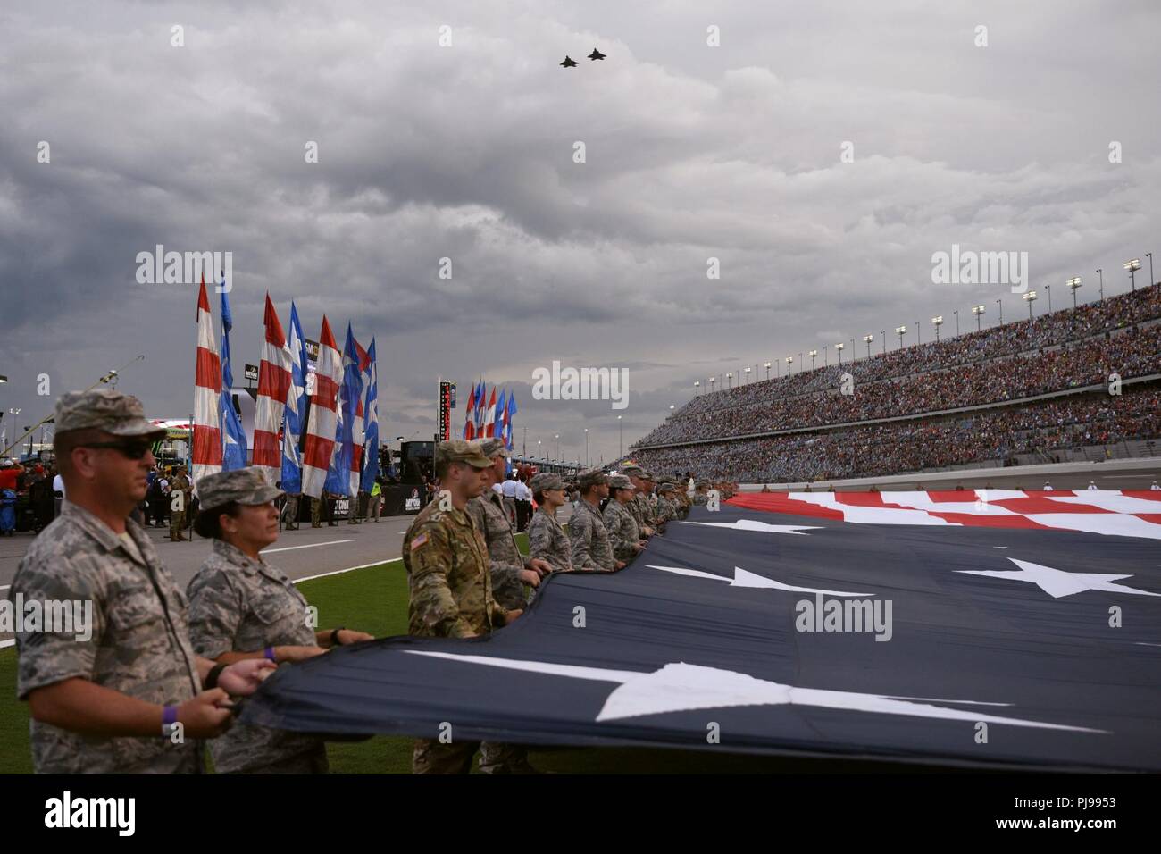 Us Flag Flying Over Military Base