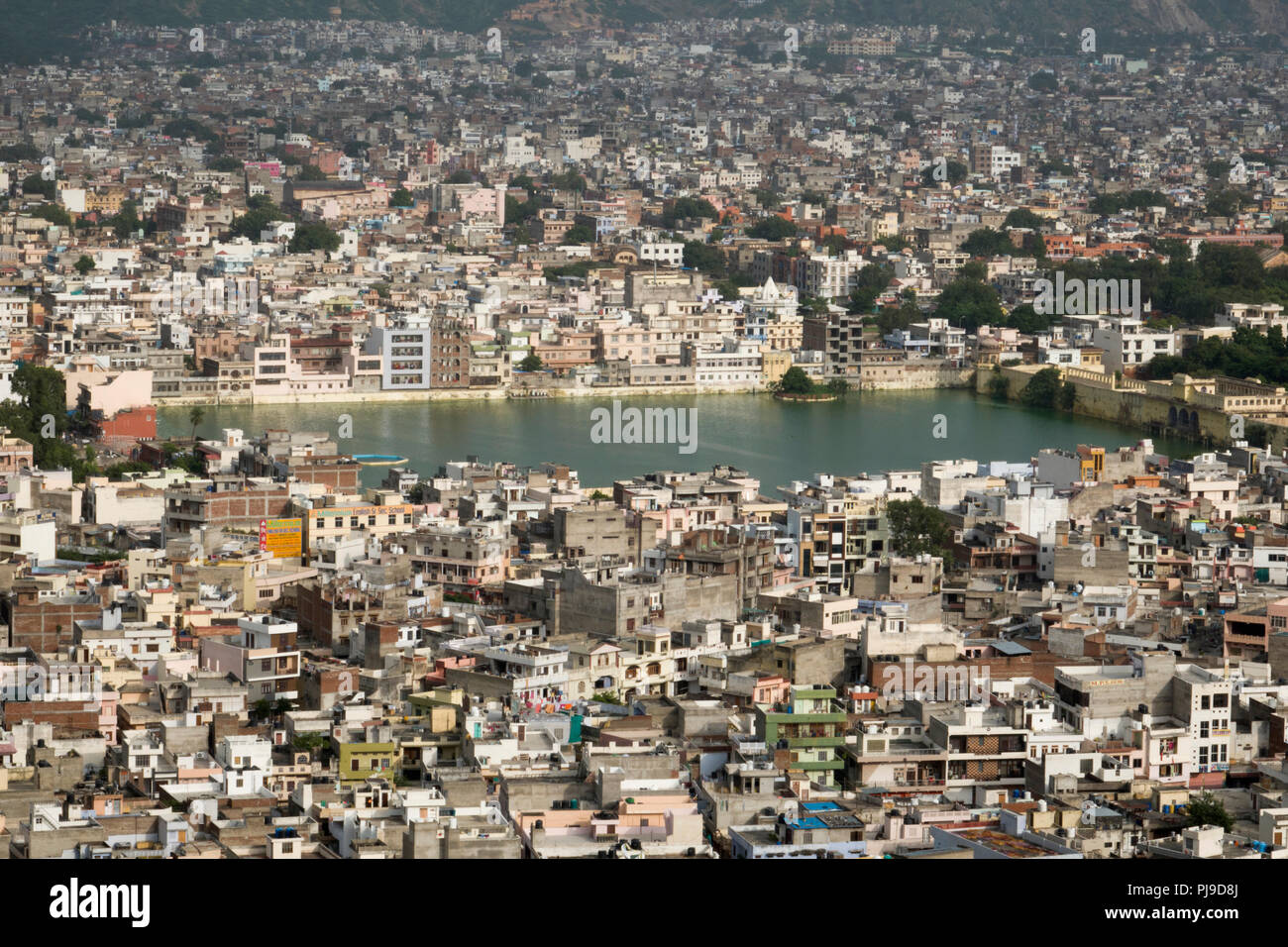 High angle view of Tal Katora lake and Jaipur, Rajasthan, India Stock ...