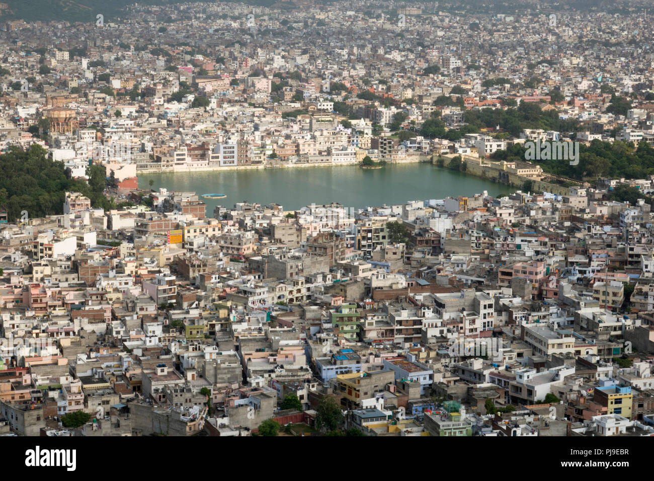 High angle view of Tal Katora lake and Jaipur, Rajasthan, India Stock ...