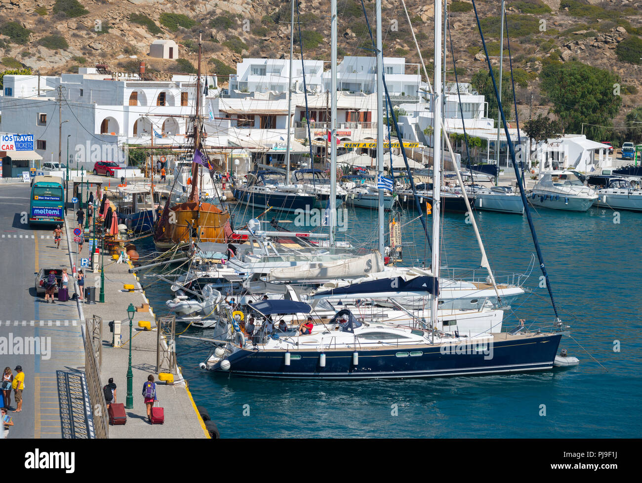 The port and marina of Ios island, Greece Stock Photo - Alamy