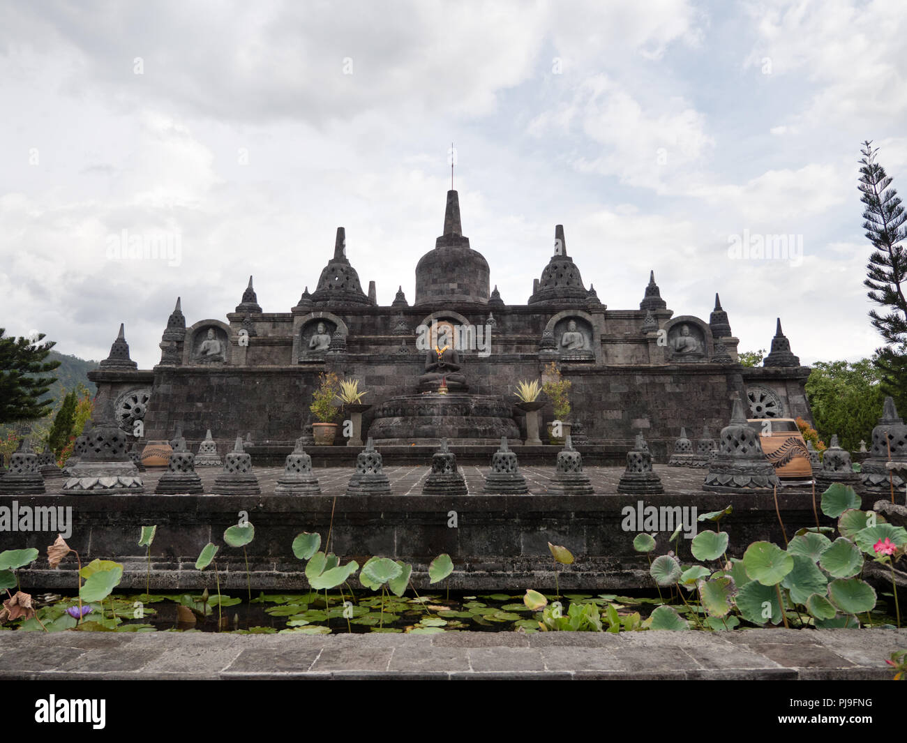 Buddhist temple Brahma Vihara Arama with statues of the gods on Bali ...