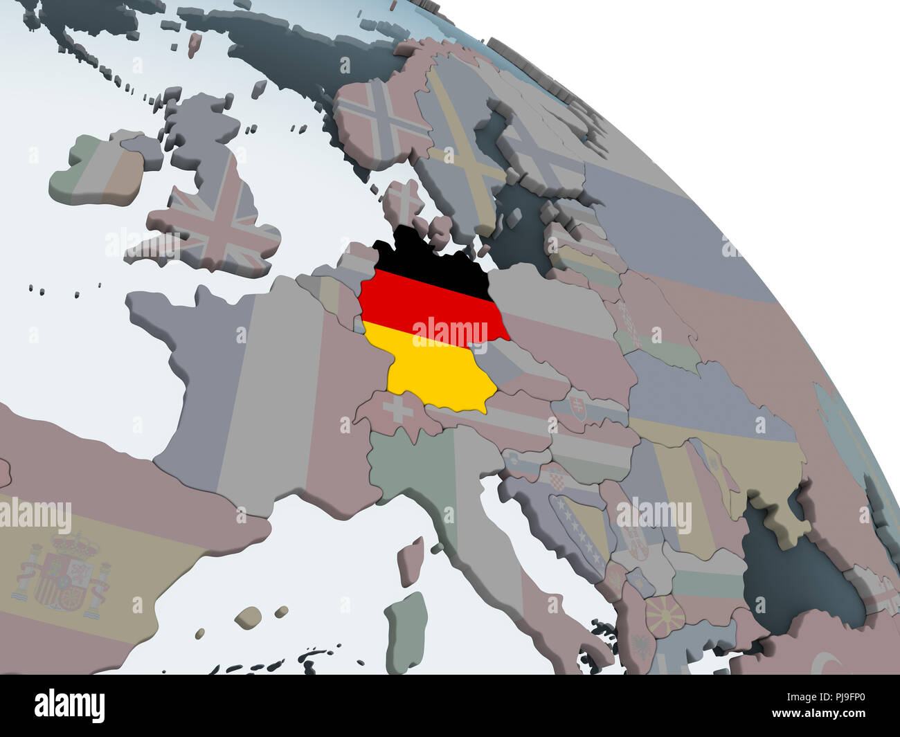 Germany on political globe with embedded flag. 3D illustration Stock ...
