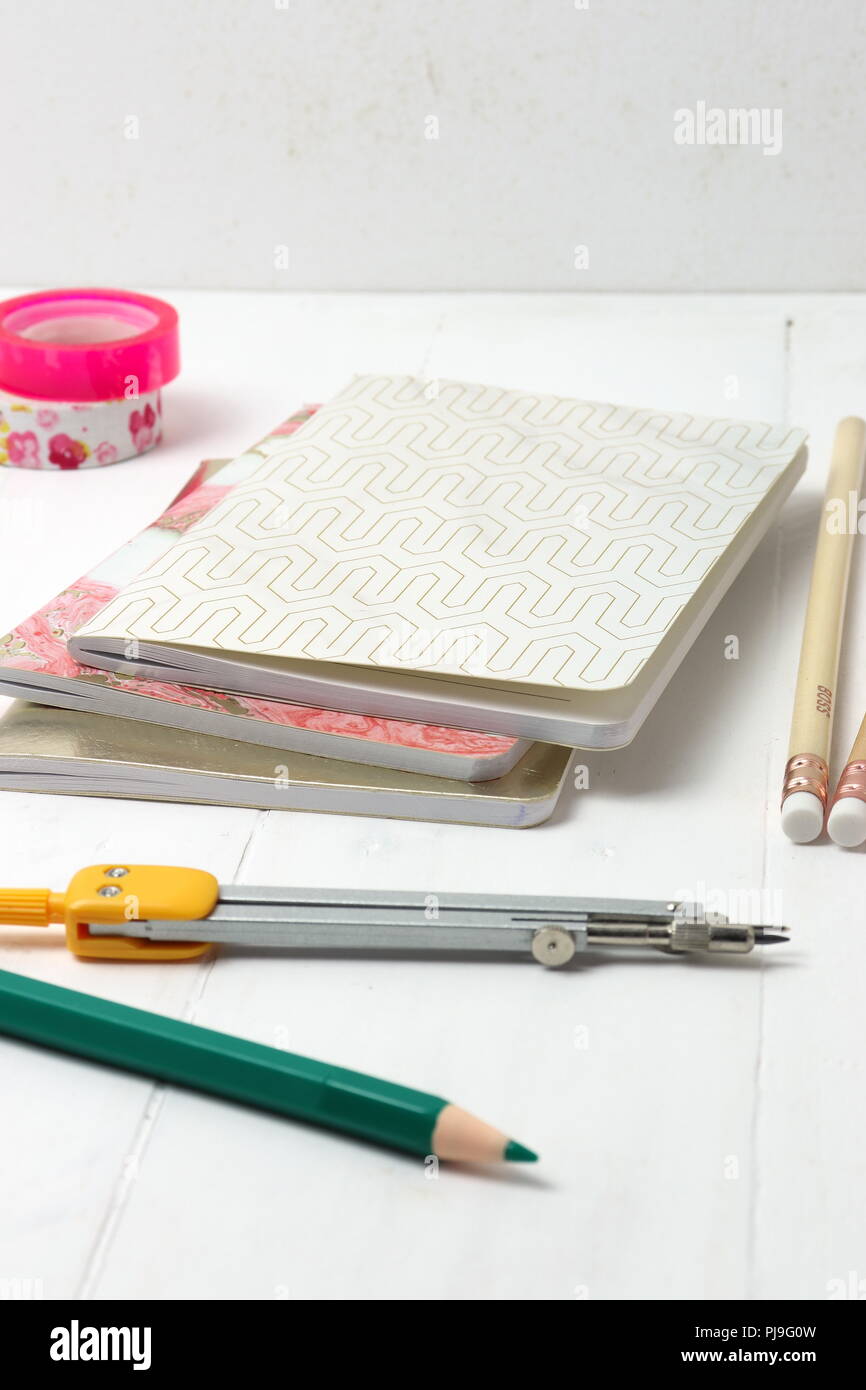 Back to school - stationery - notebooks, pencils, tapes, pen, compass ...