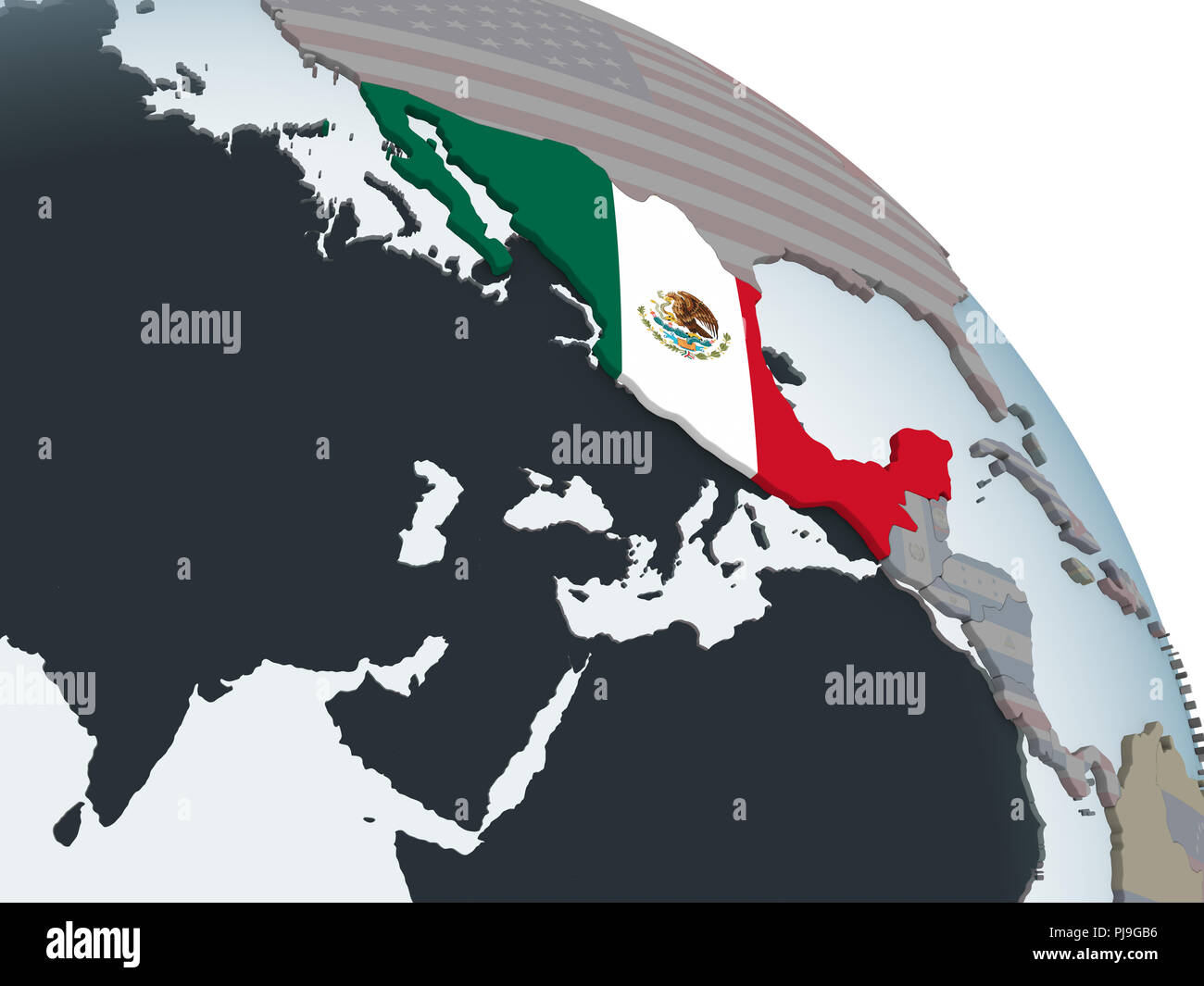 Mexico on political globe with embedded flag. 3D illustration Stock ...