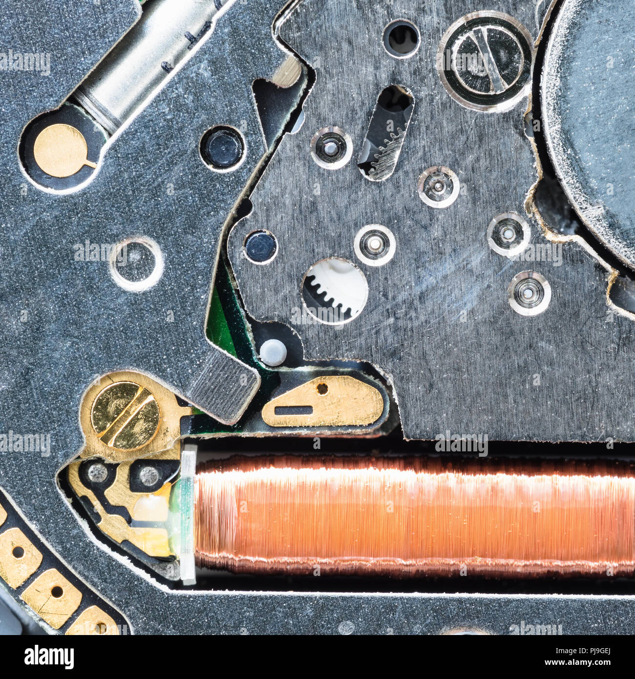 electronic mechanism of quartz movement in watch close up Stock Photo ...