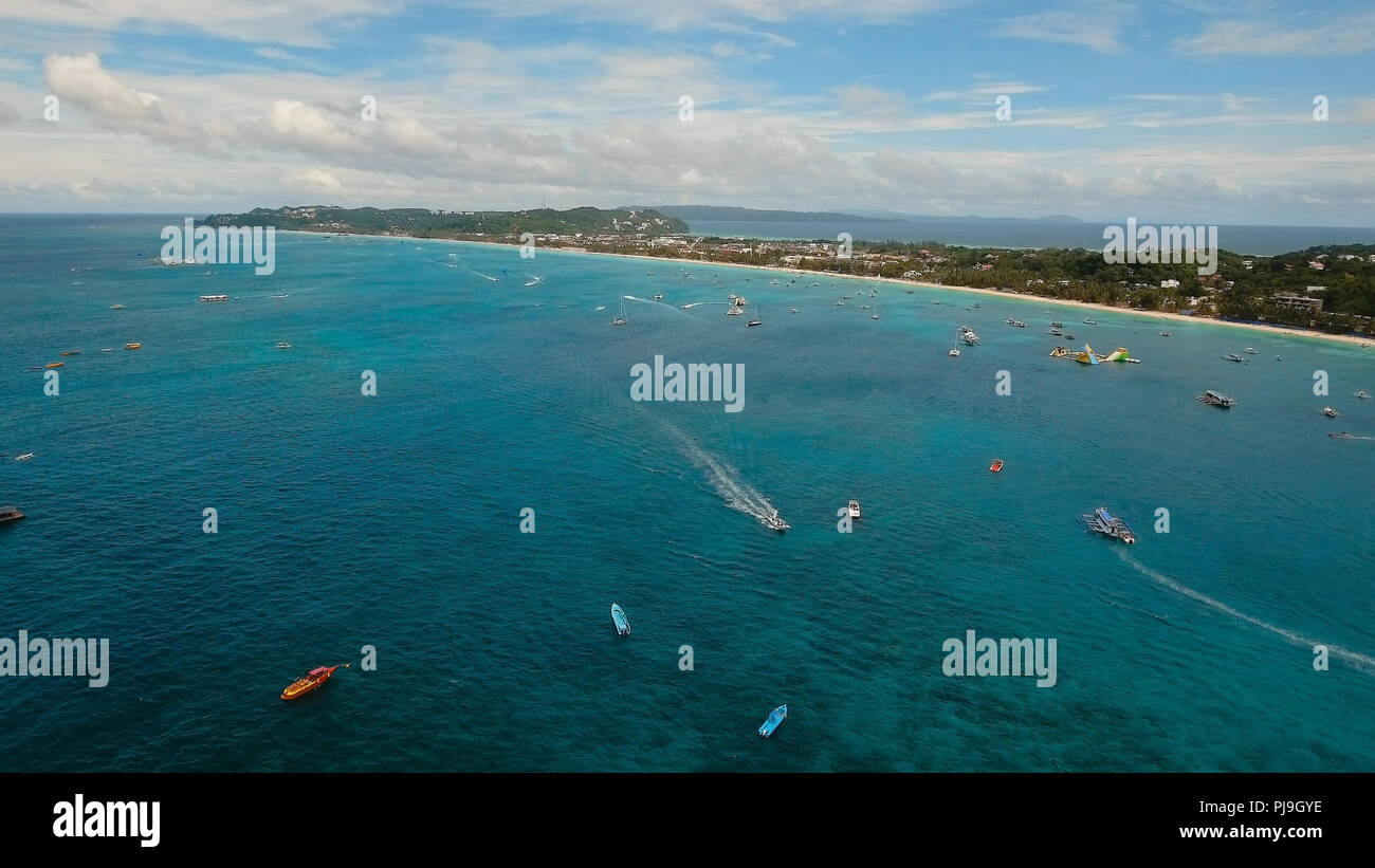 Aerial view of beautiful tropical island with white sand beach, Boracay ...