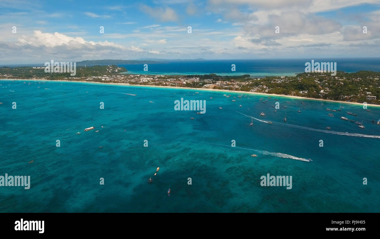 Aerial view of beautiful tropical island with white sand beach, Boracay ...