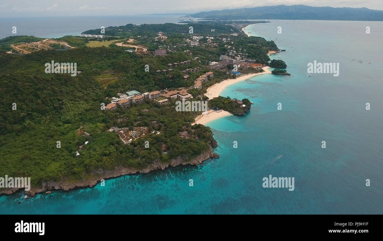 Aerial view of beautiful tropical island with white sand beach, Boracay ...