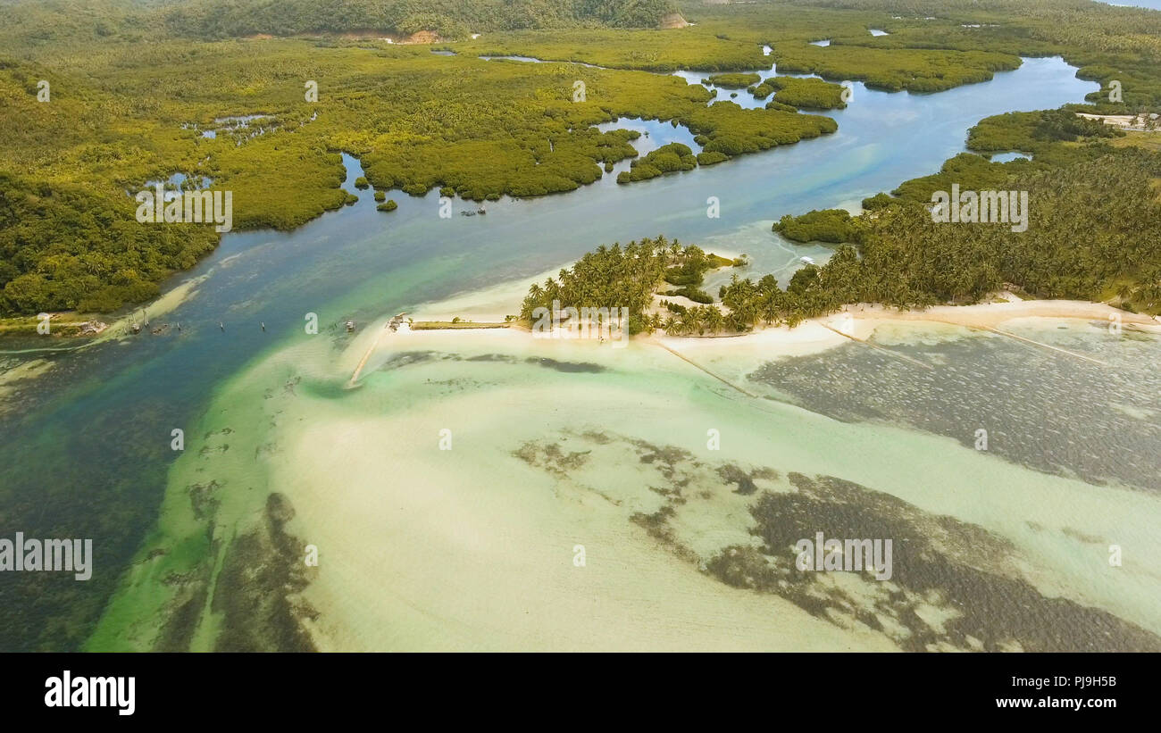 Aerial view of tropical beach on the island Siargao, Philippines ...