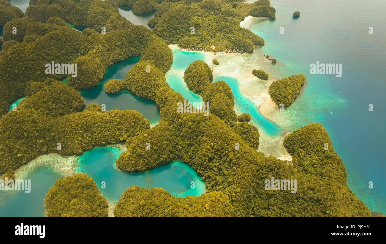 Aerial view: Bucas Grande Island, Sohoton Cove. Philippines. Tropical ...