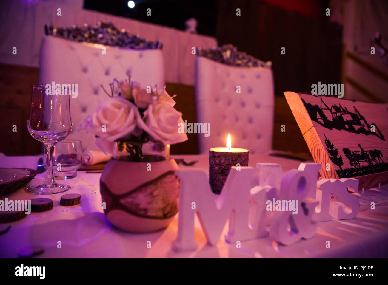 Bride and Groom Wedding Seats and Wedding Table in Pink Light Stock ...