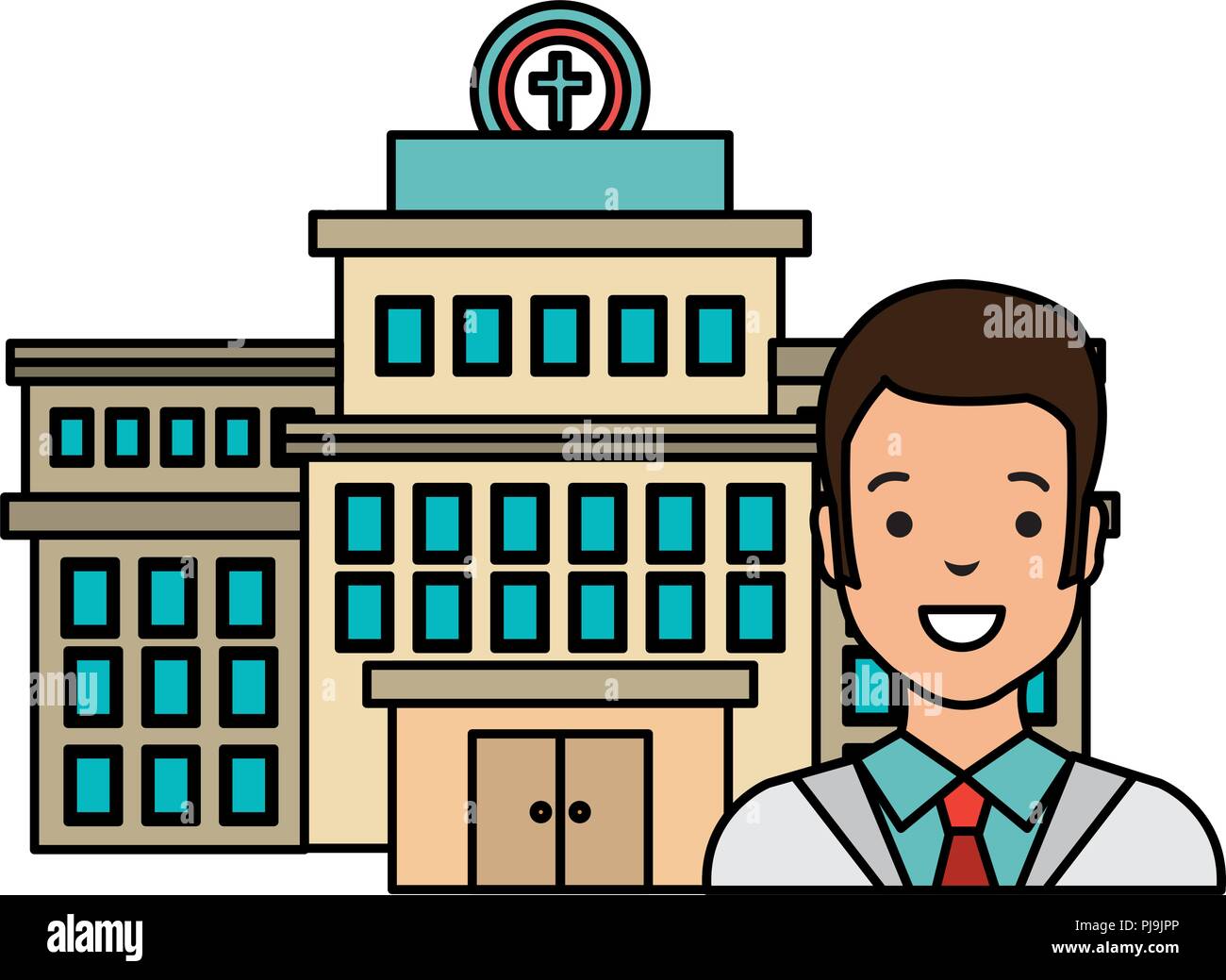 doctor man with hospital building vector illustration design Stock ...