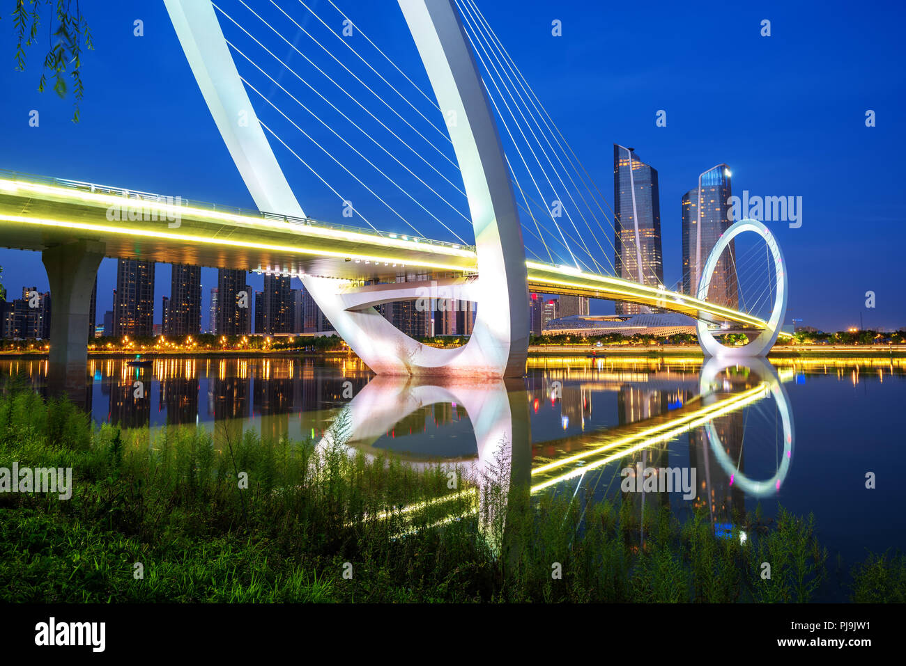China Nanjing city skyline and modern buildings, night landscape Stock ...
