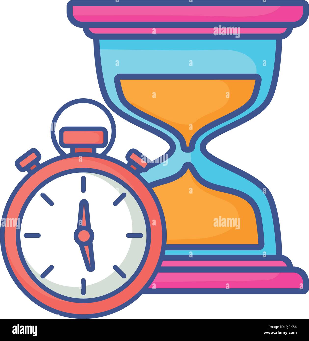 hourglass and chronometer over white background, vector illustration ...