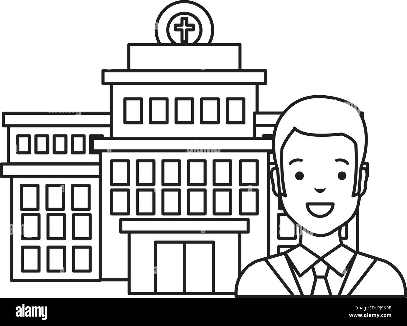 doctor man with hospital building vector illustration design Stock ...