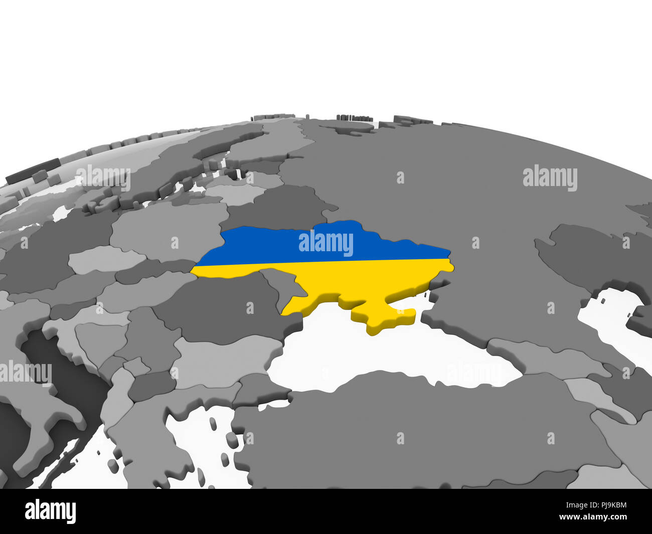 Ukraine on gray political globe with embedded flag. 3D illustration ...