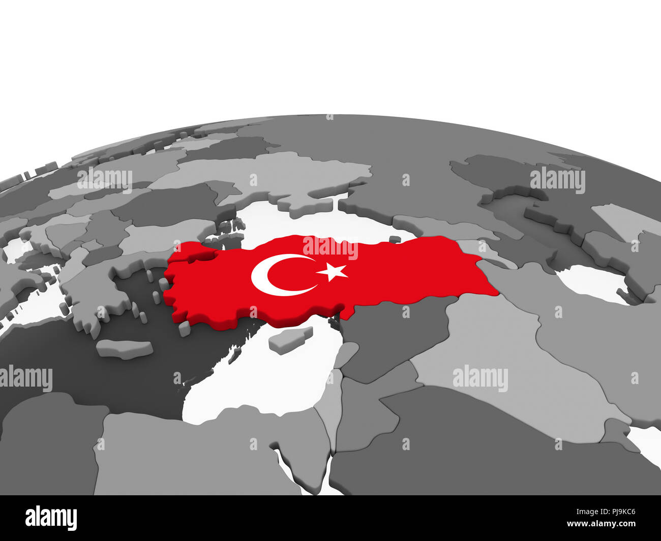 Turkey on gray political globe with embedded flag. 3D illustration ...