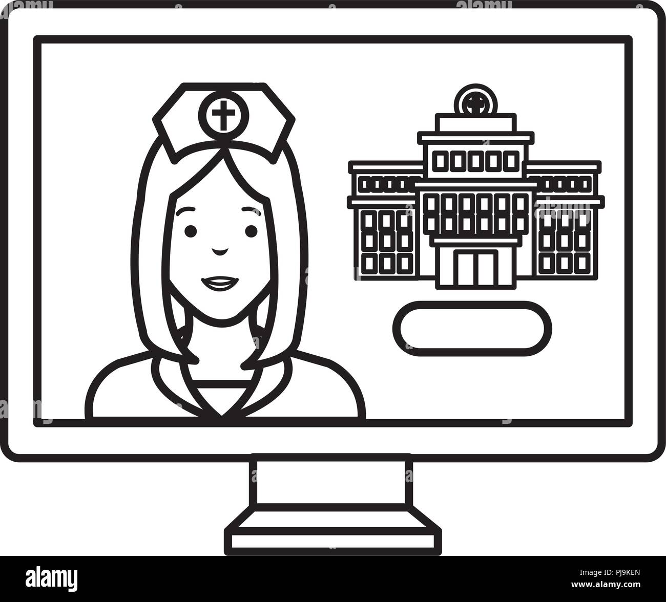 nurse and hospital with computer telemedicine vector illustration ...