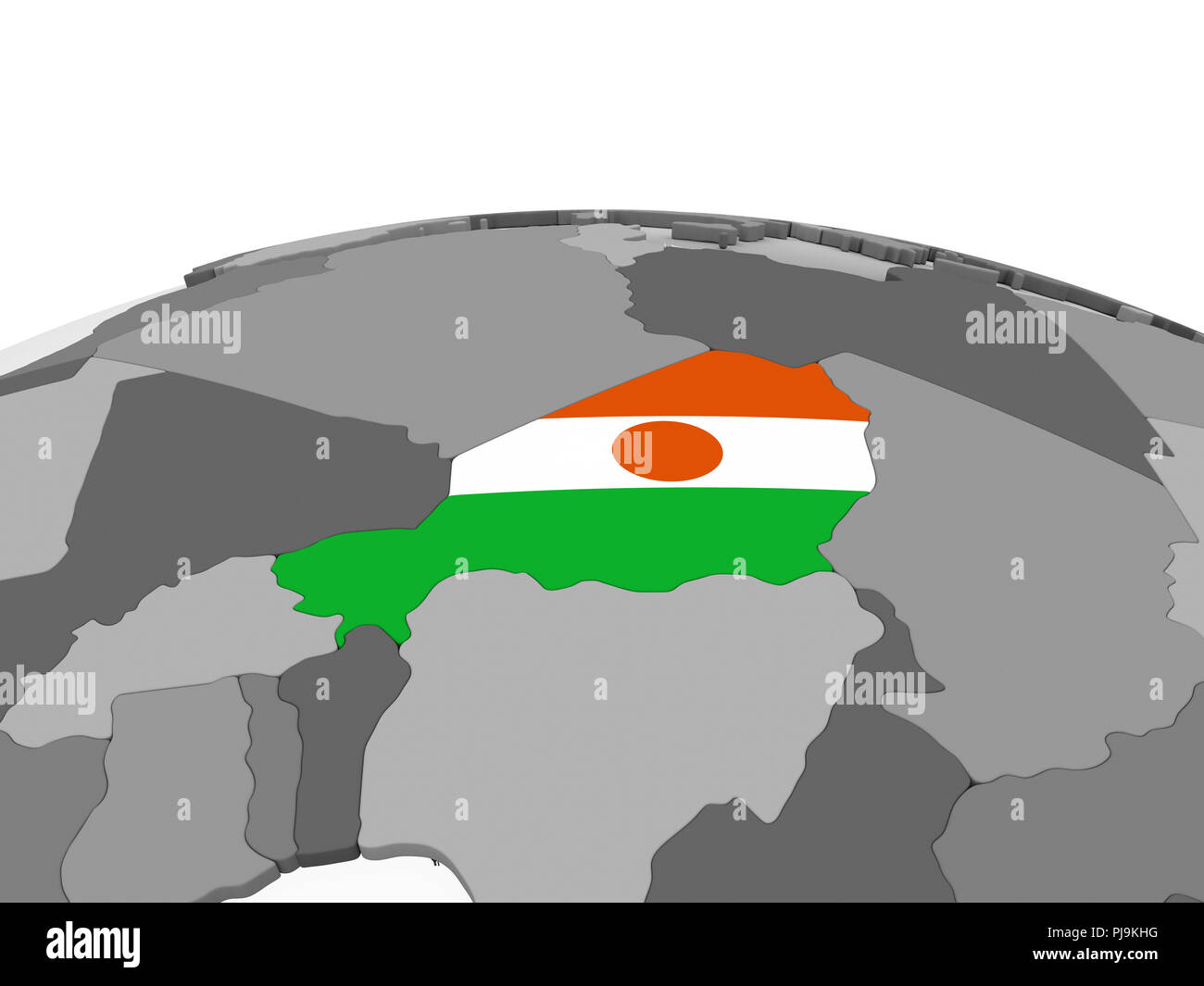 Niger on gray political globe with embedded flag. 3D illustration Stock ...
