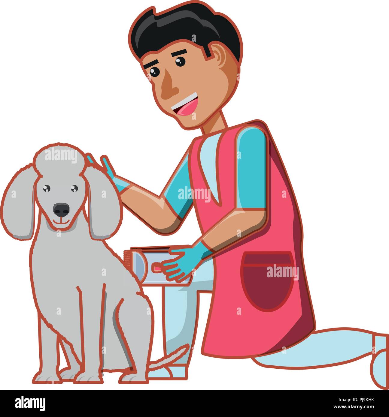 cartoon vet doctor examining a cute poodle dog over white background ...