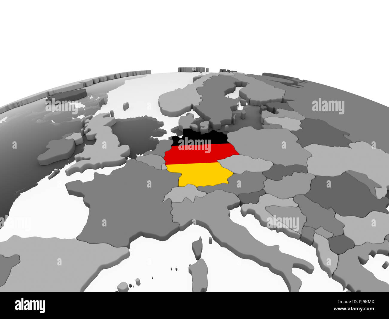 Germany on gray political globe with embedded flag. 3D illustration ...