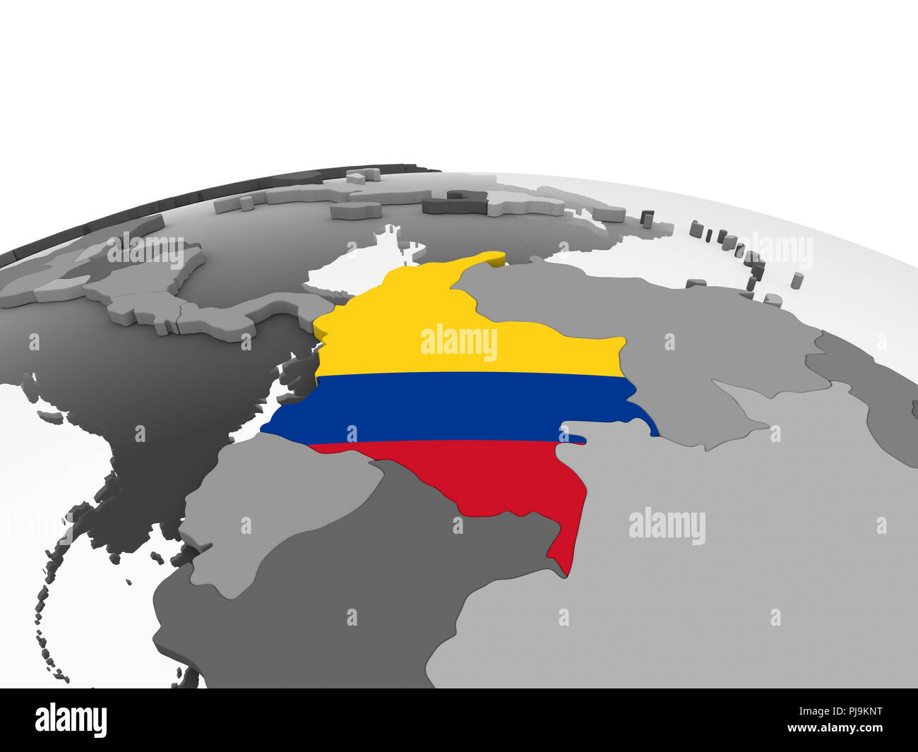 Colombia on gray political globe with embedded flag. 3D illustration ...