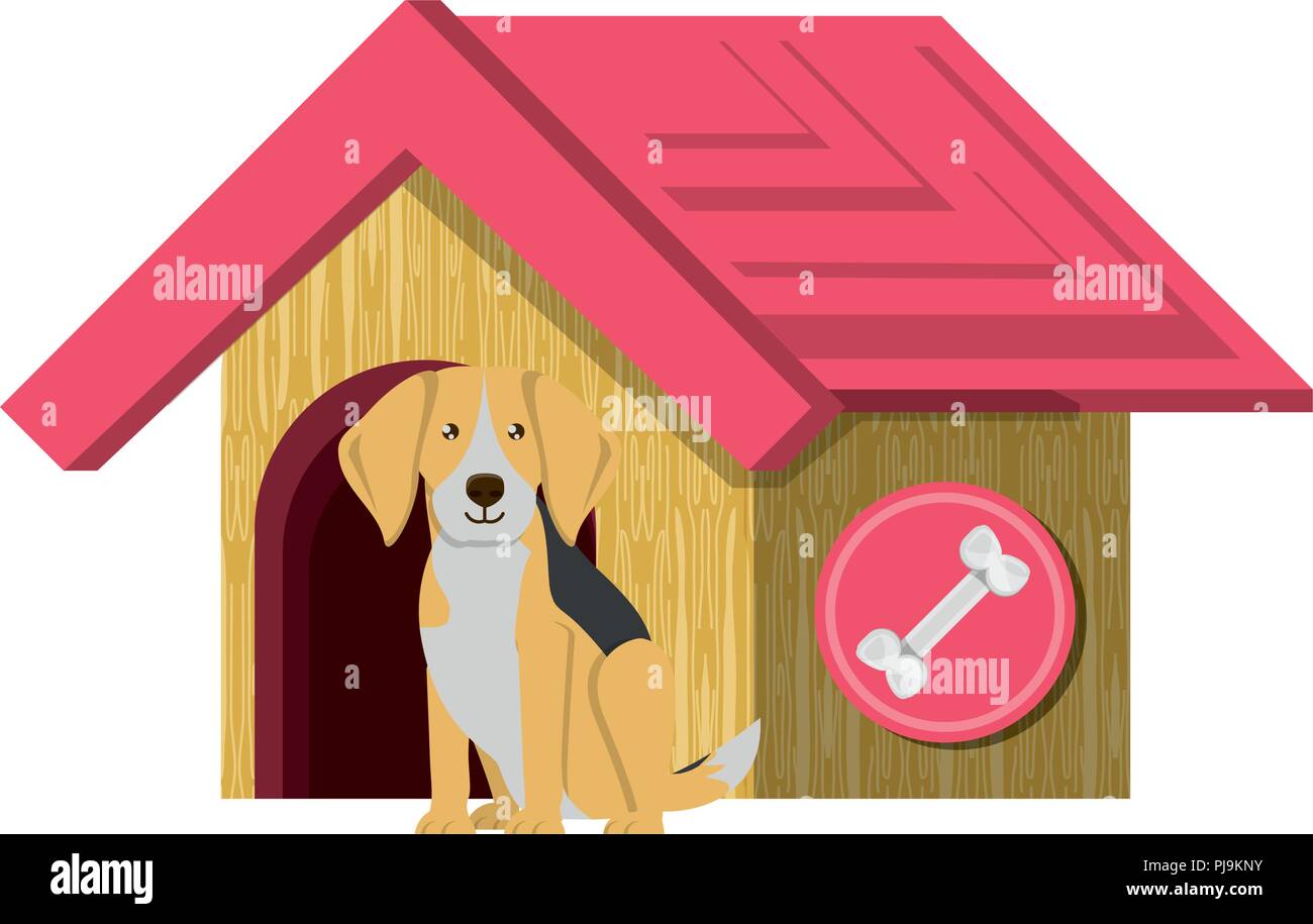 dog house with cute beagle icon over white background, vector ...