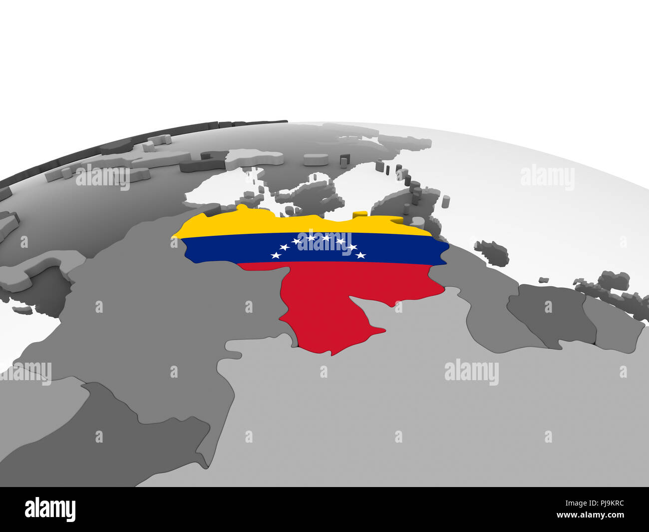 Venezuela on gray political globe with embedded flag. 3D illustration ...