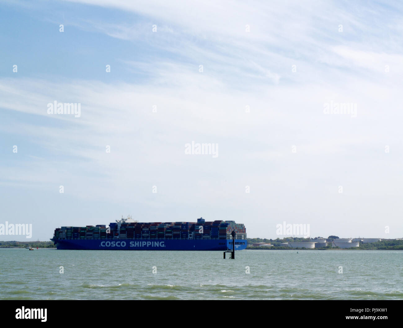 Large Cosco Shipping container ship leaving Southampton Water Stock ...