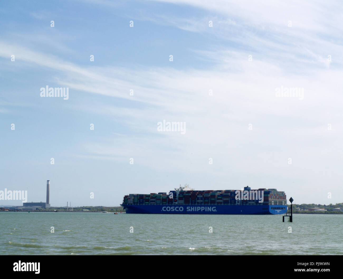 Large Cosco Shipping container ship leaving Southampton Water Stock ...