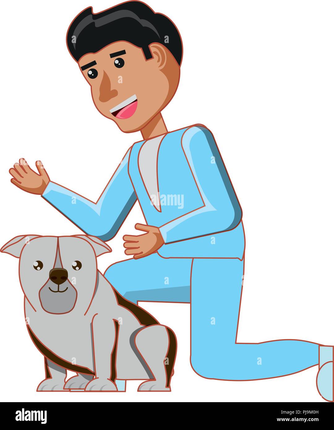 cartoon vet doctor examining a cute bulldog dog over white background ...