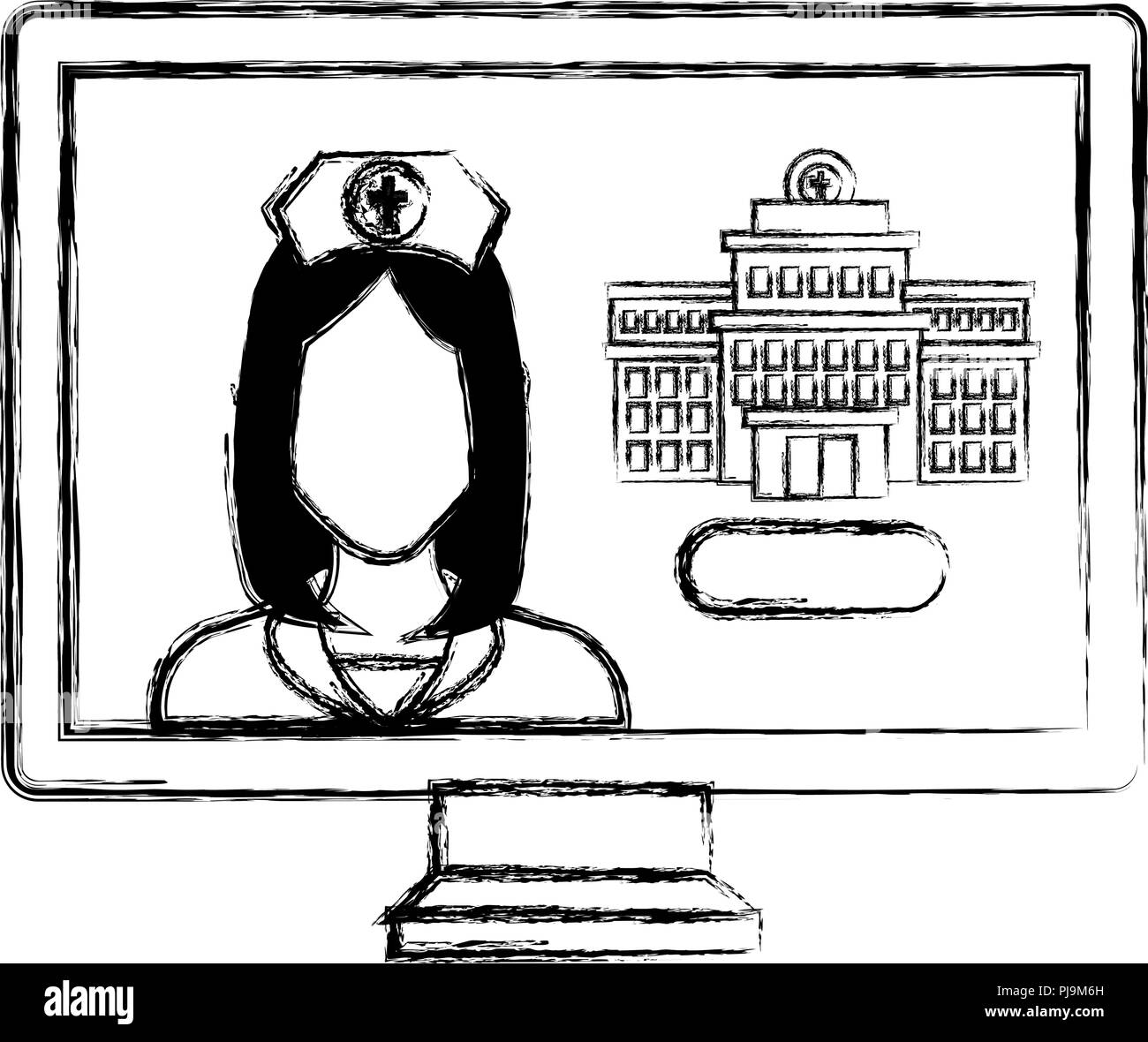 nurse and hospital with computer telemedicine vector illustration ...