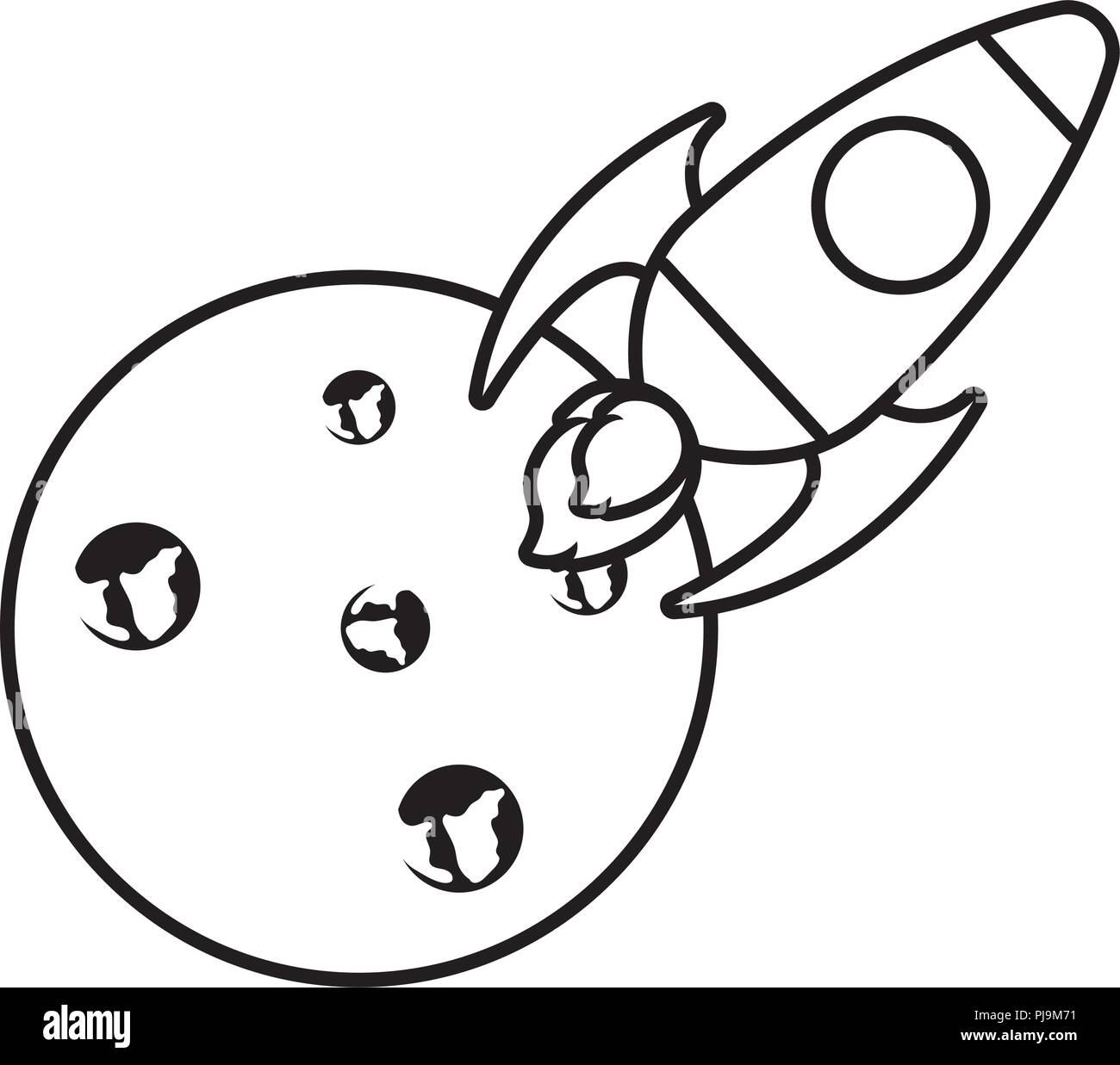 moon and space rocket over white background, vector illustration Stock ...