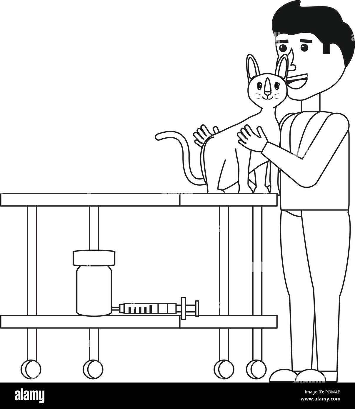 cartoon veterinary examing a cat over white background, vector ...
