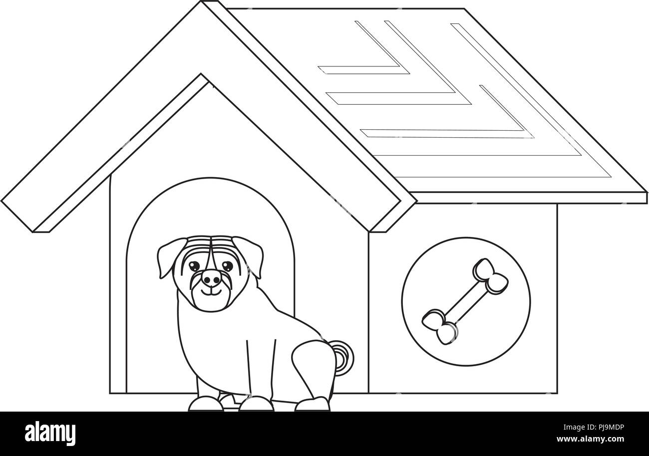 pet house with cute pug dog over white background, vector illustration ...